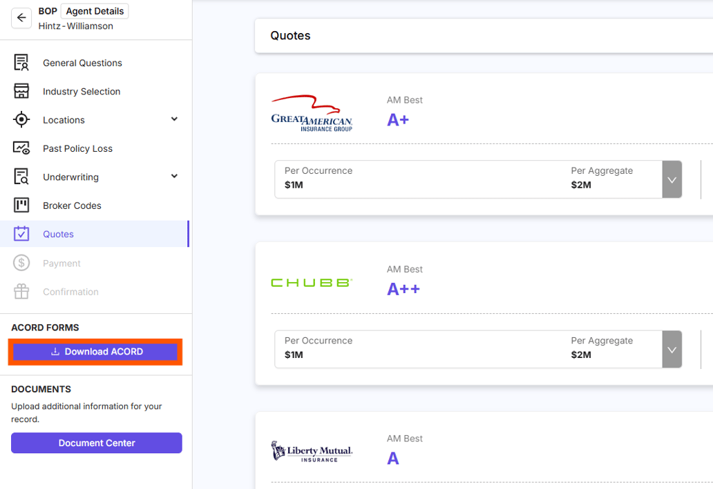 Downloading an ACORD form